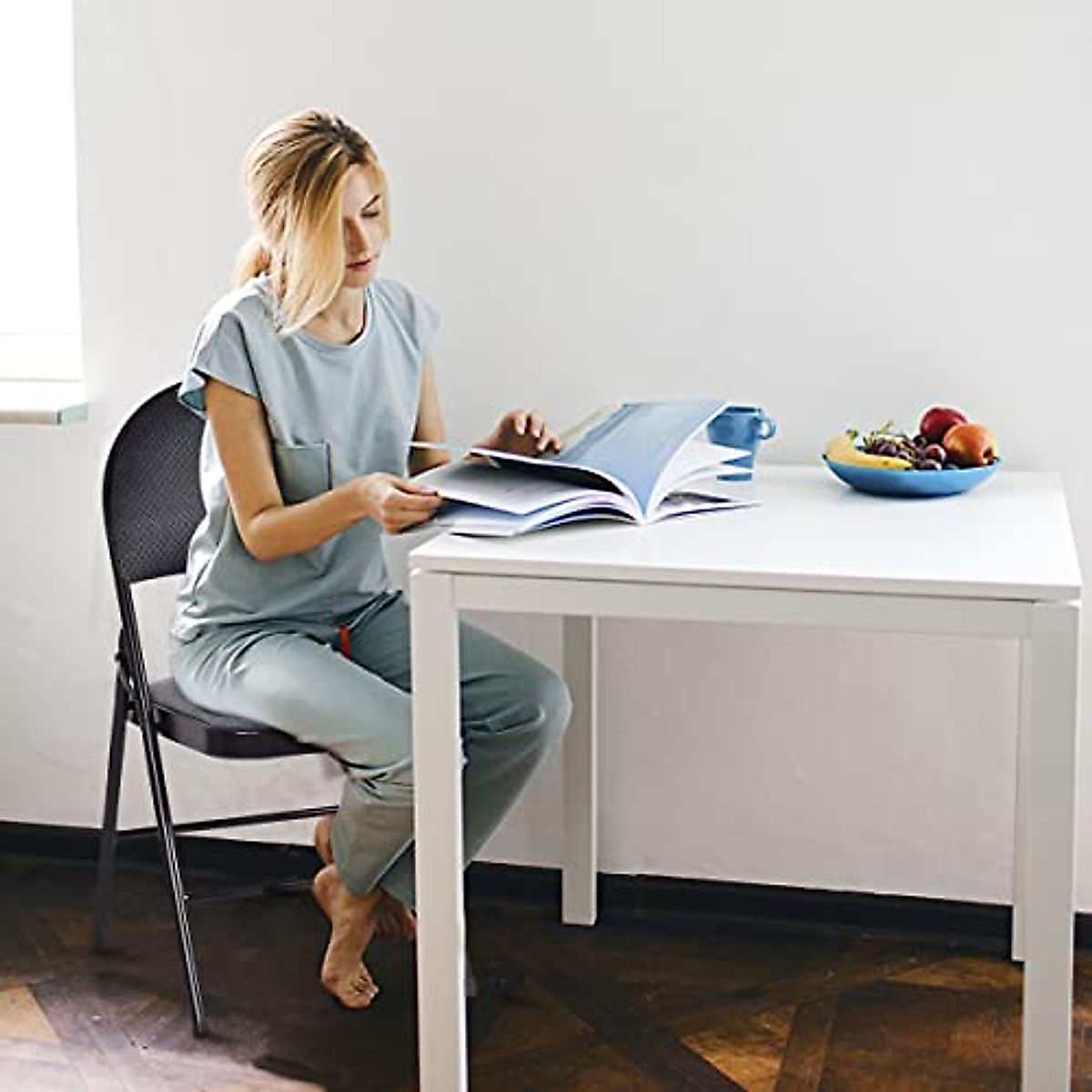 ARLIME 6 PCS Folding Chairs w/Padded Seats, Padded Folding Chair w/Handle Hole, Upholstered Seat, Steel Frame, Folding Chair for Home, Church, School, Office, Wedding Party, Courtyard Use, Grey