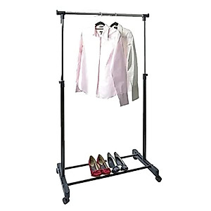 J&V TEXTILES Double Rod Clothing Garment Rack, Rolling Clothes Organizer on Wheels for Hanging Clothes