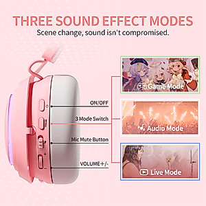 SOMIC GS510 Cat Ear Headset Wireless Gaming Headset for PS5/ PS4/ PC, Pink Headset 2.4G with Retractable Mic, 7.1 Stereo Sound, 8Hrs Playtime, RGB Lighting for Girls (Xbox Only Work in Wired Mode)