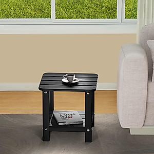 Aoorun 17.3" Small Outdoor Table Resin, Weather Side Table Adirondack (13.9" D x 13.5" W)- Black
