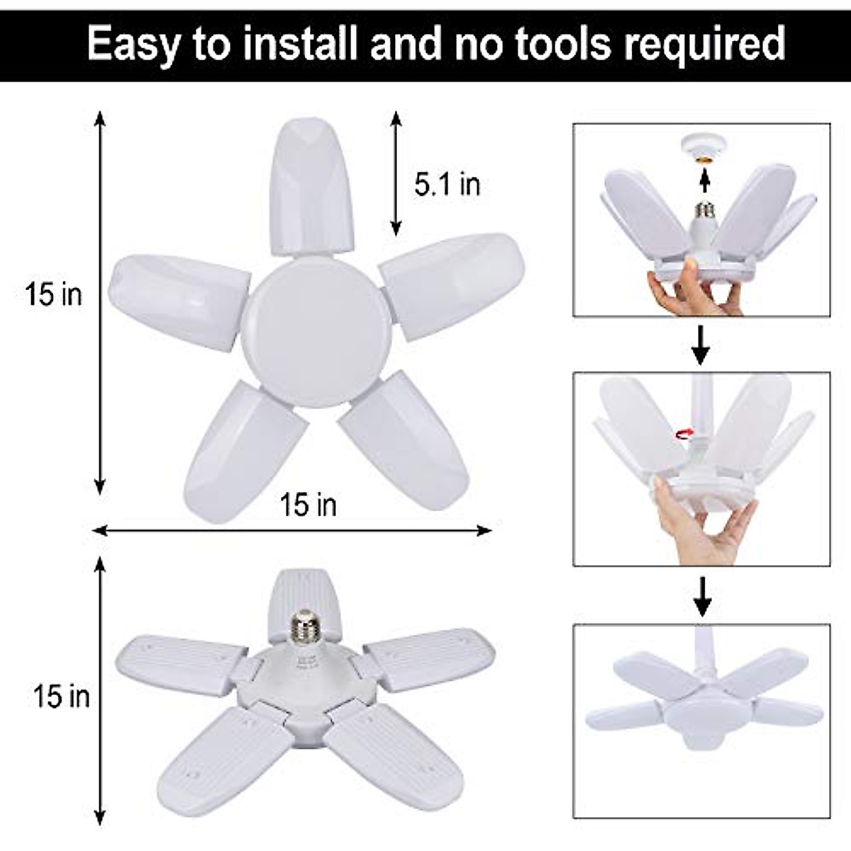 Maxziller LED Garage Lights,100W Deformable Led Garage Ceiling Lighting 11000LM E26/E27 Daylight 6000K Super Bright Garage Light Adjustable Garage Light for Garage,Workbench,Barn,Warehouse