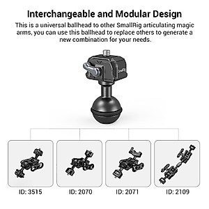 SmallRig Quick Release Ballhead with 1/4" Screw, Drop-in HawkLock Ball Head Clamp for Magic Arm Clamp, Quick Release for Field Monitor, Camera, Light, Max Load of 5kg, Aluminum Alloy - 3600