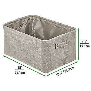 mDesign Soft Cotton Fabric Bathroom Storage Bin with Handles - Organizer for Towels, Toilet Paper Rolls - for Closets, Cabinets, Shelves - Textured Weave - Light Gray
