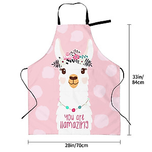 Echoserein Cute Llama Alpaca Apron Adjustable Bib Aprons With 2 Pockets For Men Women Chef Waterproof Decorative For Kitchen Cooking Bbq Grilling