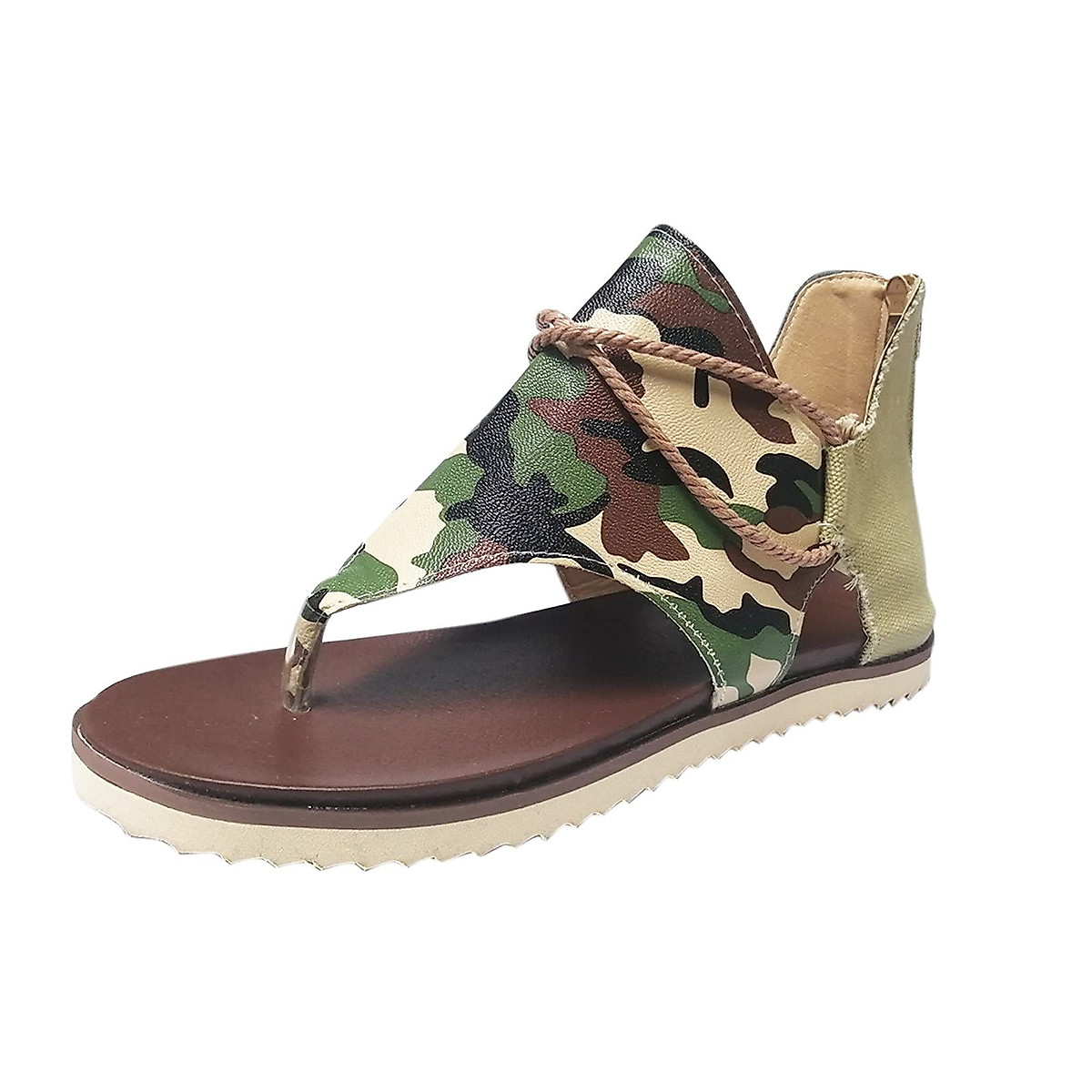 Sandals for Women Dressy Summer Women's Ladies Casual Camouflage Flip Flops Comfy Sandals Zipper Shoes Shoes Womens Sandals