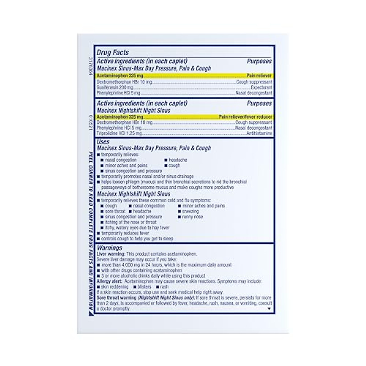 Mucinex Sinus-Max Day Pressure, Pain & Cough & Nightshift Night Sinus Medicine for Adults, Day/Night Combo Pack for Sore Throat Relief, Nasal Congestion Relief, Cough & Cold Medicines, 40 Caplets