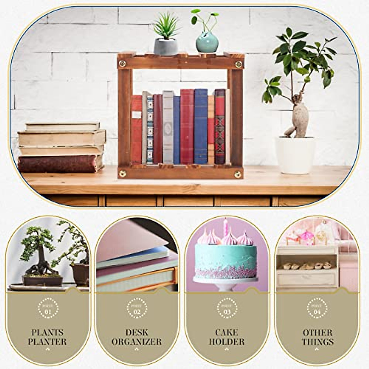 ABOOFAN Wooden Stool Plant Stand Flower Pot Display Shelf Bonsai Rack Decorative Plant Riser Holder for Indoor Home 1 Set