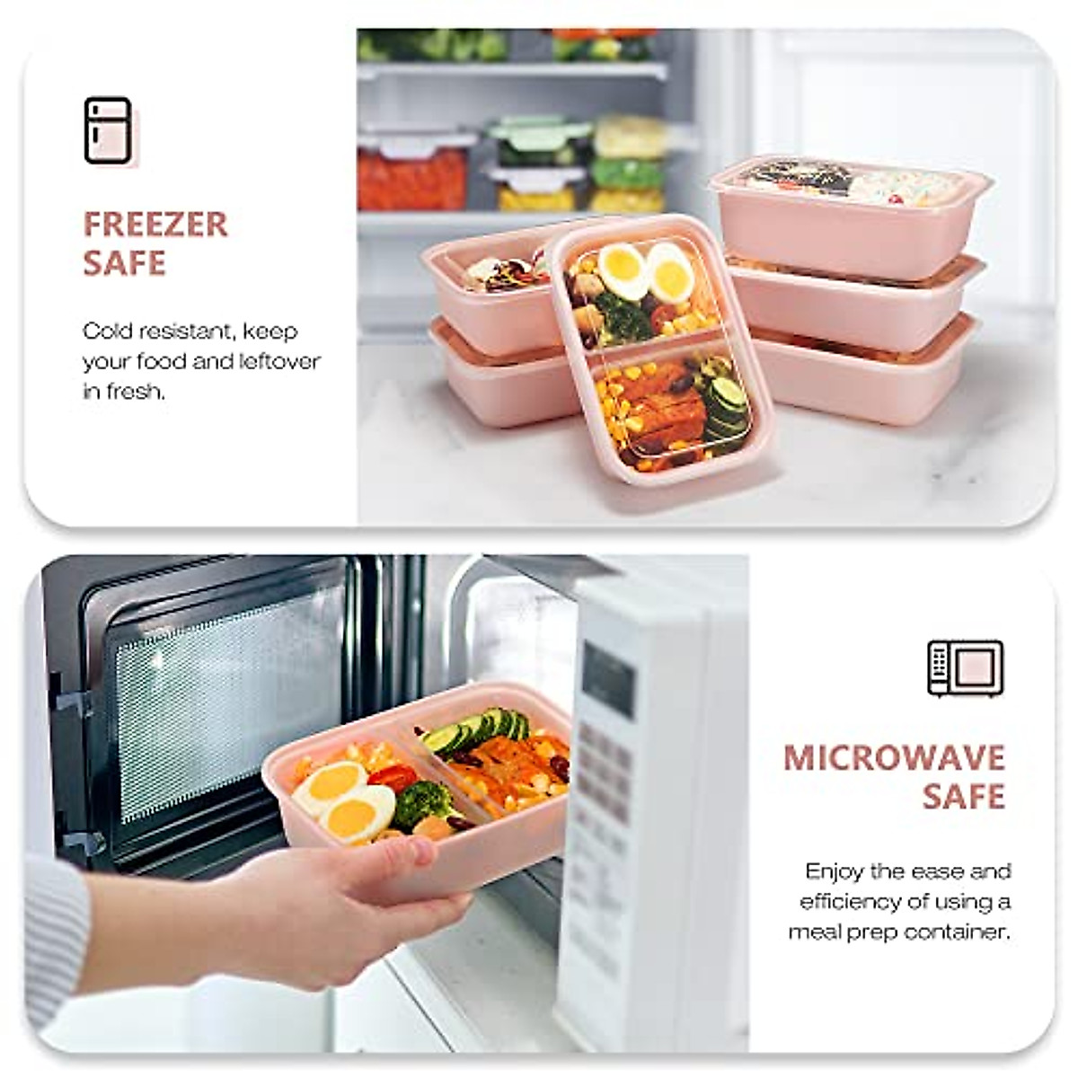 Glotoch Extra-Thick Meal Prep Containers Reusable, 38OZ To Go Containers, Double Use As Divided Lunch Containers For Portion Control-Microwave&Freezer&Dishwasher Safe,BPA-Free,10 Pack,Pink