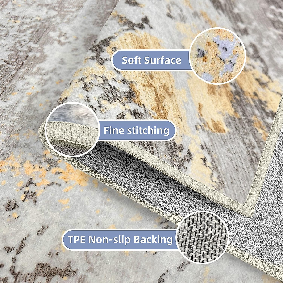 Washable Rug 8x10 Area Rugs: Abstract Rugs for Living Room Soft Non-Slip Machine Washable Area Rug Foldable Indoor Low Pile Large Rugs for Bedroom Dining Room Nursery Kitchen Office-Beige Rug 8x10