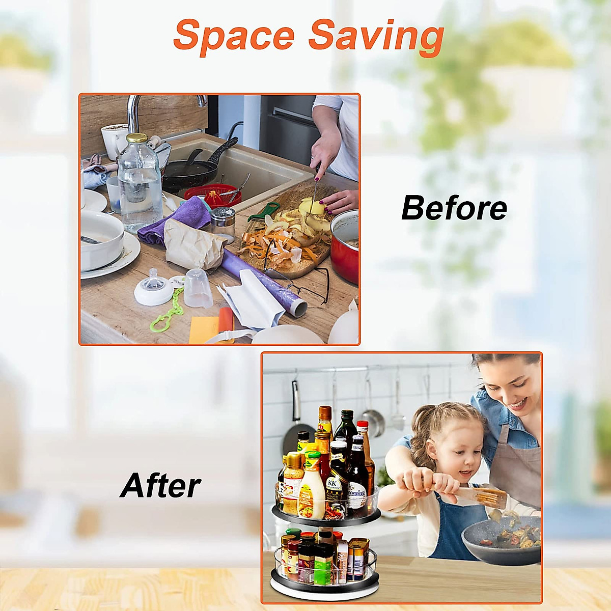 Lazy Susan Oragnizer,2 Pack Turntable Organizer,Fridge Organization,Non-Skid Spice Rack Organizer, Fruit Container, 360 Rotating Storage Container for Home Kitchen,Countertop,Cabinet,Fridge