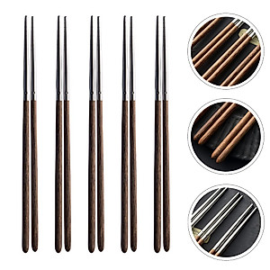 Hemoton Metal Chopsticks 5 Pairs Sushi Chopsticks Sashimi Chopsticks Stainless Steel Japanese Chopsticks with Wood Handle Chef Traditional Garnishing Plating Tweezers Gifts Sets