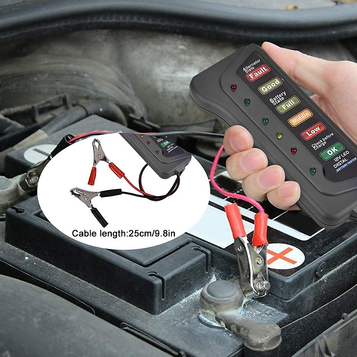 KIMISS Battery Tester, 12V LED Digital Car Motorcycle Battery Load Tester Analyzer Alternator Cranking Check Battery Condition and Alternator Charging
