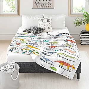 Dinosaur Alphabet Baby Blanket Gifts for Girls Boys, Jurassic Dino Decor Plush Soft Lightweight Flannel Fleece Swaddle Blanket for Newborn Receiving Blanket for Nursery Stroller Kids 40x30In Toddler