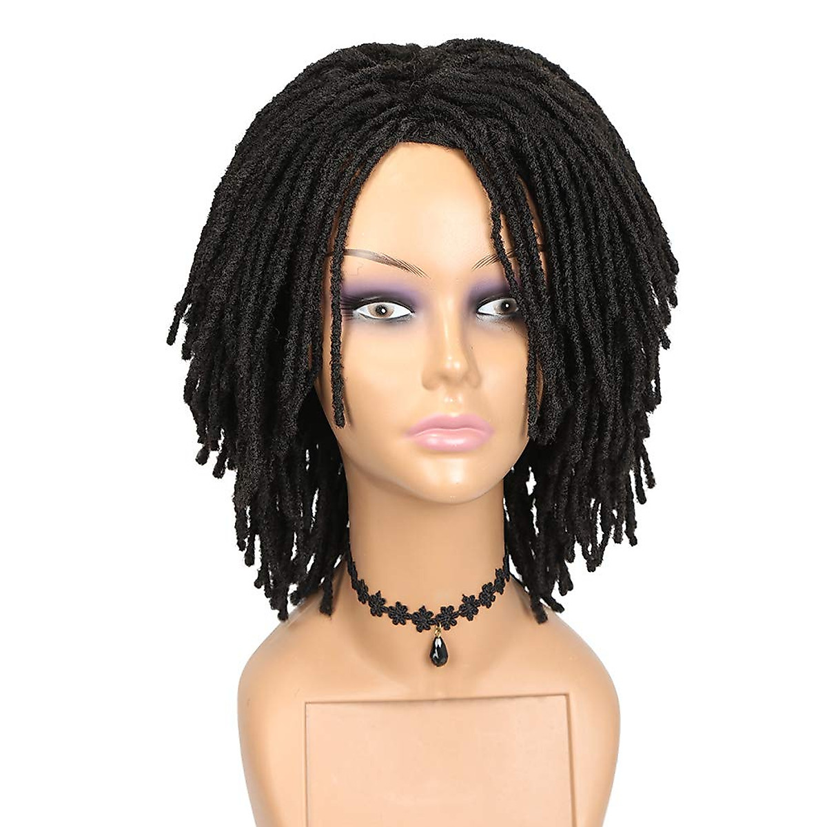 HANNE Short Dreadlock Wigs for Black Women and Men Afro Crochet Twist Braided Faux Locs Wig for African Americans Curly Braiding Full Wigs (Black Wig)