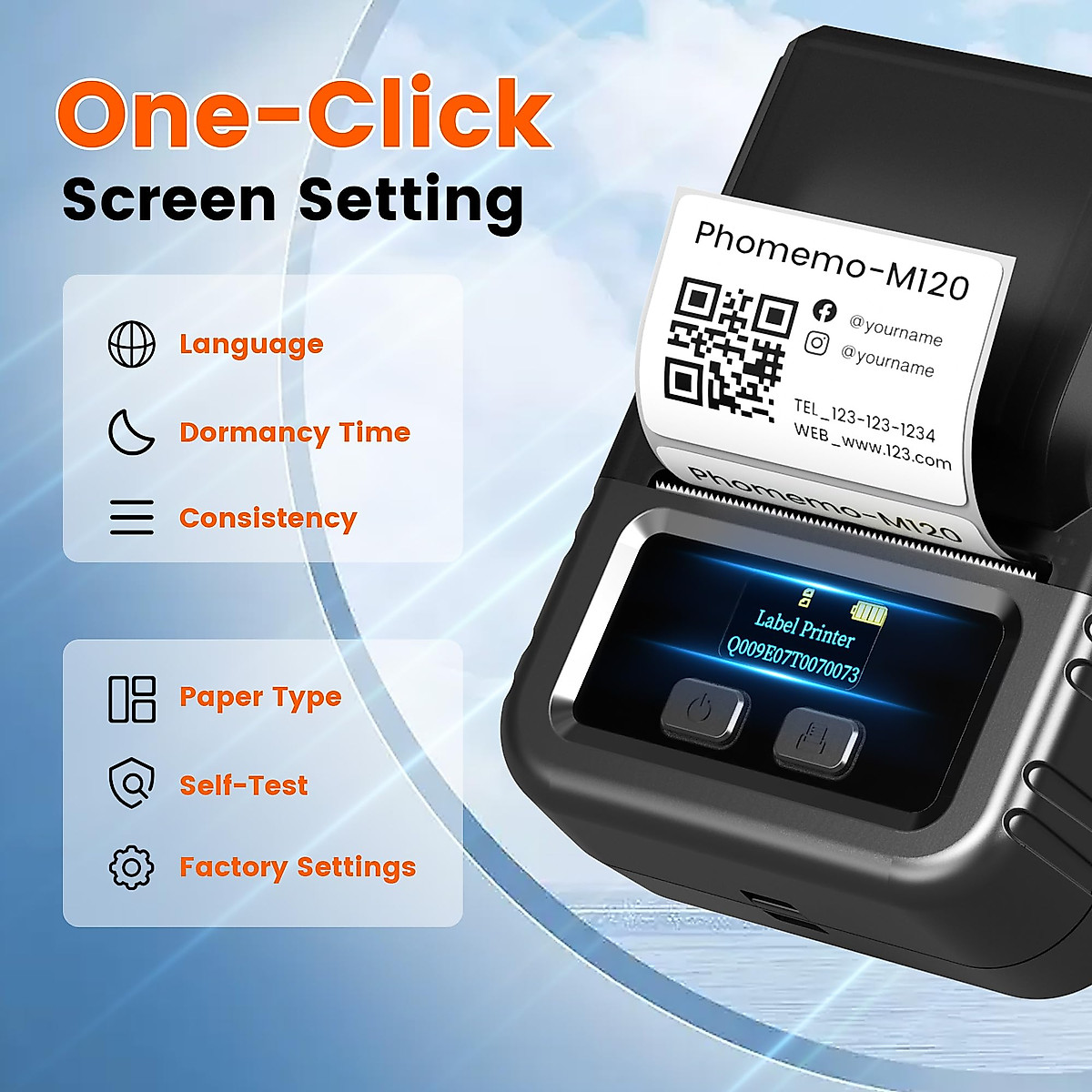 Phomemo M120 Label Maker- Barcode Printer Bluetooth Thermal Label Maker Machine 2 Inch 50mm Barcode Label Printer for Retail, QR Code, Small Business, Compatible with Android, iOS & PC, Black