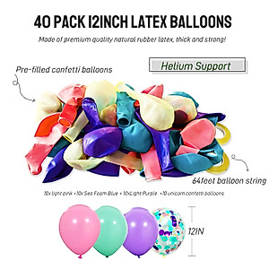 Unicorn Balloons 40 Pack, 12 Inch Light Purple Pink Seafoam Blue Latex Balloons with Confetti Balloon for Party Supplies Graduation Wedding Baby Shower Unicorn Birthday Decorations with Ribbon