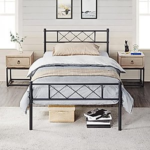 Yaheetech Twin XL Metal Platform Bed Frame Mattress Foundation with Headboard and Footboard No Box Spring Needed Under Bed Storage Steel Slats Black