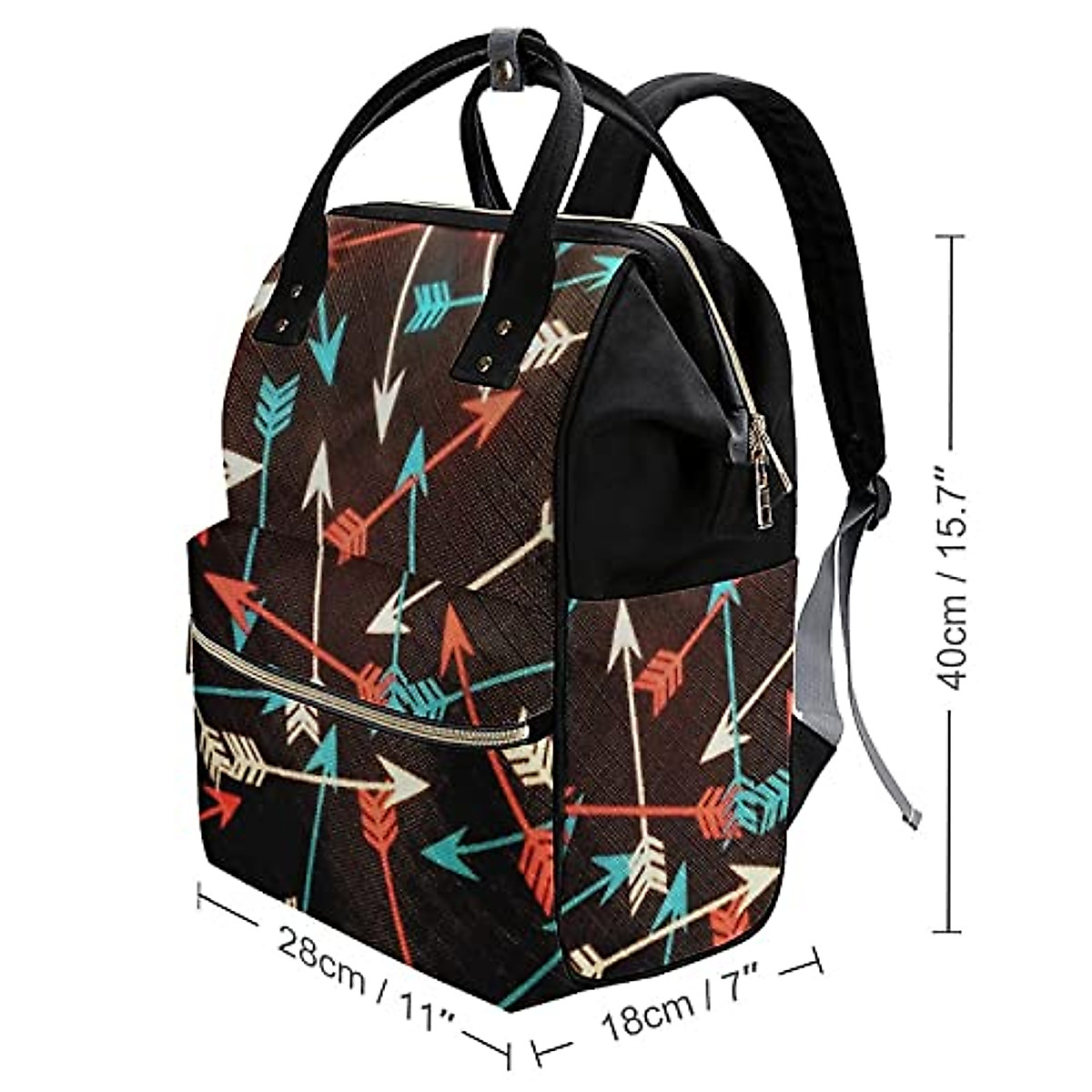 Multicolored Arrows Diaper Bag Backpack Large Capacity Mommy Bags Multifunction Nappy Bag Travel Back Pack Black-Style