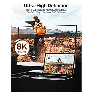SABRENT USB Type C to HDMI 2.1 Adapter | 8K/60Hz & 4K/120Hz with DSC Function | 8K/30Hz & 4K Resolution Without DSC | Thunderbolt 3 Compatible (DA-UCH8)
