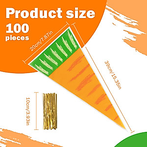VEIREN 100 Pieces Cone Candy Bags Creative Carrot Shape Treat Bag with Twist Ties Cellophane Goody Cookies DIY Translucent Gift Storage Packaging Bag for Holiday Birthday Wedding Party Decor