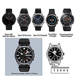 Easuny 22mm Watch Bands Compatible for Samsung Galaxy Watch 3 45mm Band/Galaxy Watch 46mm/Gear S3 Frontier, Stretchy Adjustable Elastic Nylon Woven Loop Wristband for Men Women, Black