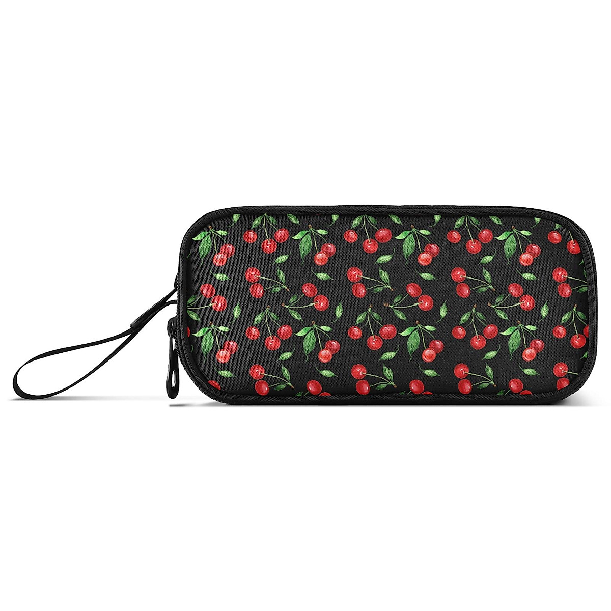 ALAZA Cherry Green Leaves Pencil Case Nylon Pencil Bag Portable Stationery Bag Pen Pouch with Zipper for Women Men College Office Work