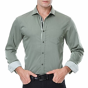 ENSO ELARDER Men's Dress Shirt Wrinkle Free Long Sleeve Formal Shirts Casual Button Down Shirts Untucked Stretch Regular Fit Shirts(Olivine,L)