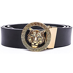 Old John Leather Men's Luxury Gold Tiger Buckle 35-mm Italian Leather Belt (105cm/41.3inch(34-36), Black)