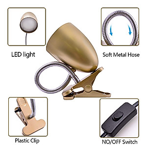 Energetic Clip on Lamp for Bed, Non-Dimmable Reading Light for Bed and Desk, 4000K Cool White, 3.5W 240 LM Flexible Gooseneck lamp, Eye Protection, ETL Listed, Gold