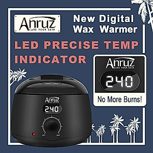Waxing Kit- Anruz Women Men Wax Kit for Hair Removal - For Sensitive Skin, Eyebrows, Brazilian, Face, Bikini - Home Use Digital Wax Warmer with 5 Bags Hard Wax Beads (17.5 oz. total)
