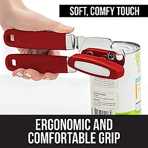 Gorilla Grip Silicone Tongs Set of 2 and Manual Can Opener, Silicone Tongs Are 9 and 12 Inch, Can Opener Includes Built in Bottle Opener, Both in Red Color, 2 Item Bundle