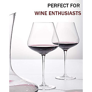 JBHO Hand Blown Italian Style Crystal Burgundy Wine Glasses - Lead-Free Premium Crystal Clear Glass - Set of 2-21 Ounce - Gift-Box for any Occasion