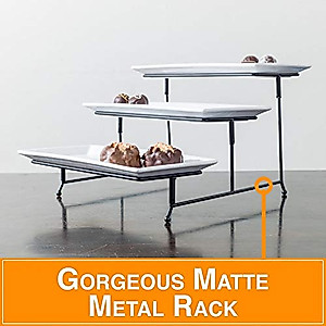 Imperial Home Tiered Platter Stand w/Rectangle Plates, Appetizer Serving Tray, Dessert Display for Tea Party, Brunch Decor, Home Entertaining, for Cake Pops, Fruit, Cupcakes, Cookies, White/Black