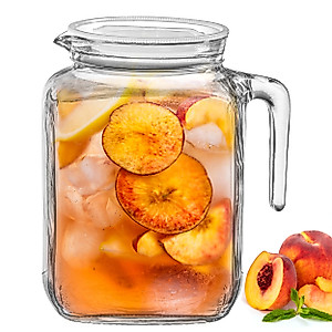 Hermetic Seal Glass Pitcher with Airtight Lid & Spout - 68oz Water Carafe for Homemade Juice, Iced Tea, Milk, Cold Brew Coffee, Lemonade - Fridge Door Jug Bottle with Handle, Clear Beverage Serveware
