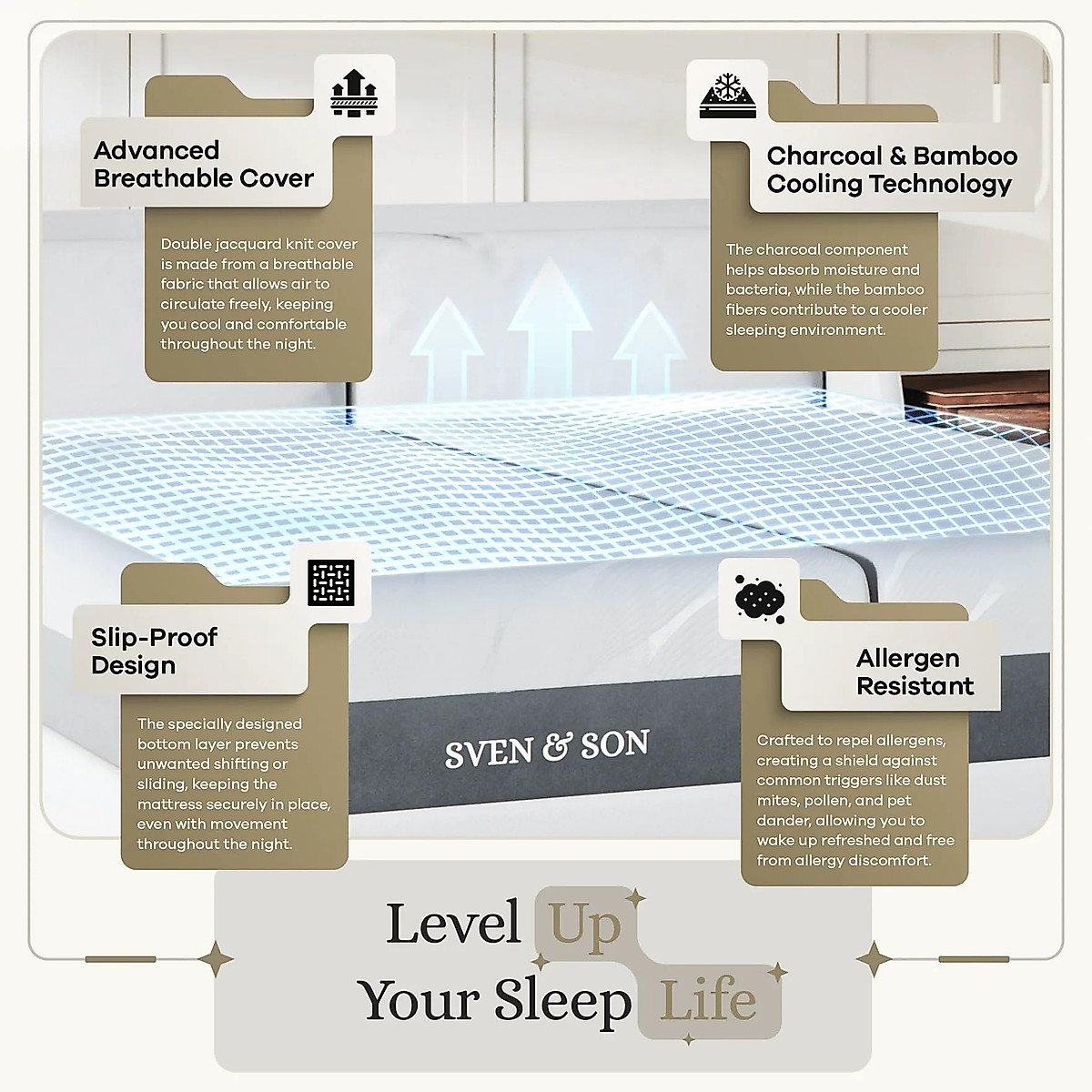 Sven & Son Luxury Hybrid Spring Mattress, Premium Materials, CertiPUR-US, Made in The USA, 14 inch Medium Soft - Split King