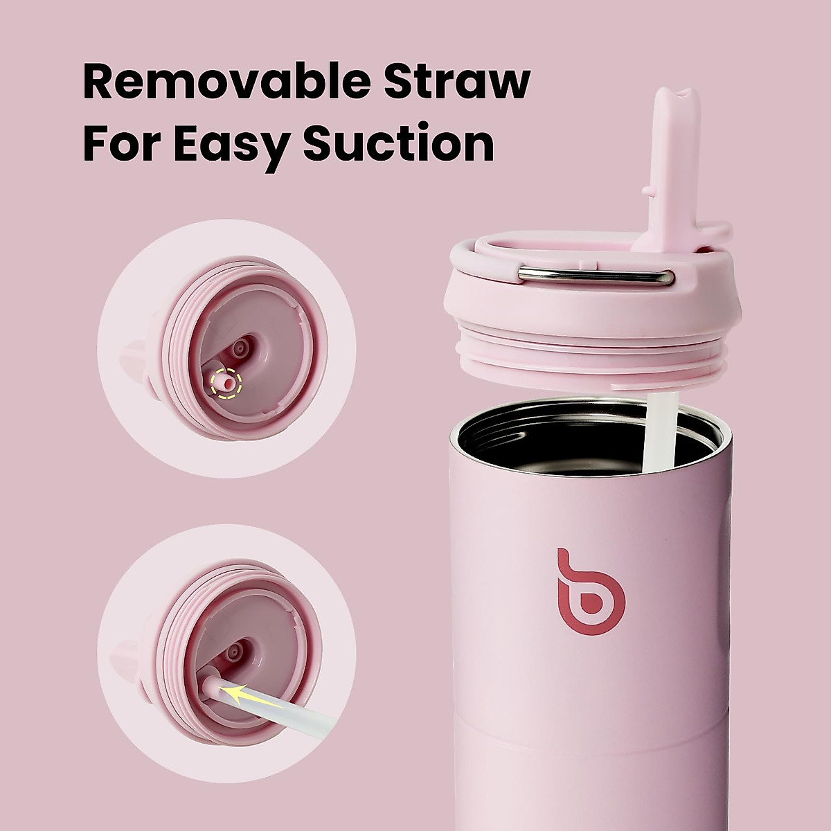 BOTTLE BOTTLE Insulated Water Bottle 24oz with Straw Lid and Handle for Sports Travel Gym Stainless Steel Water Bottles Double-Wall Vacuum Metal Thermos Bottles Leak Proof BPA-Free (Light Pink)