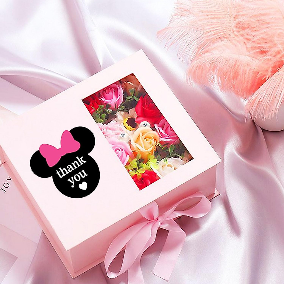 Pop Resin Mickey Minnie a Mouse Thank You Stickers 2.38 x 2 inch Mickey Ears Thank You Labels for Envelope Seals Birthday Baby Shower Party 200 Pack, Pink