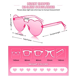 Colzzy 16 Pair Heart Shaped Sunglasses Candy Color Glasses Frameless Sunglasses for Party Women(Pink)