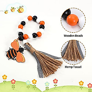 5 pcs Honey Bee Gnome Tiered Tray decor (Tray Not Included) - Bumble Bee Gnome Plush, Bee World Day Wooden Sign, Bee Wooden bead garland ,for Spring and Summer kitchen table decor