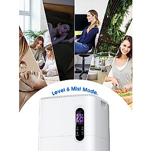 Petsaint 26L/5.7Gal Humidifier for Large Room Up to 3000 ft², 6-core atomization, 2000 mL/h Mist Output, Remote Control and 6 Mist Level, Ultrasonic Cool Mist Humidifiers for Bedroom Whole House