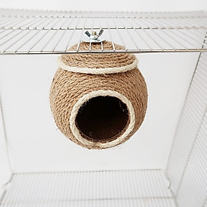 WCDJOMOP Sugar Glider House Natural Coconut Shell Hemp Rope Hut Hide Out Nest for Sugar Glider Hamster Squirrel Bird Parakeet,Cage Habitats Decor, Bird Cage Toy (Screw Fixed)