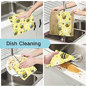 JIPONI 6 Pack Kitchen Dishcloth, Cute Honey Bee Cartoon Absorbent Dish Towels Reusable Soft Cleaning Cloths 11 x 11 inch