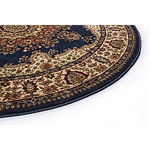 Fiona Traditional Oriental Navy Round Area Rug, 5' Round