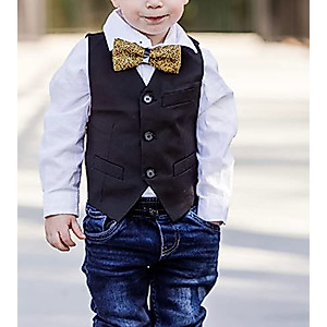 ACCFOD Gold Rhinestone Bow Ties for Men Pre Tied Sequin Diamond Bowties with Adjustable Length - Party Banquet Wedding Bow Tie