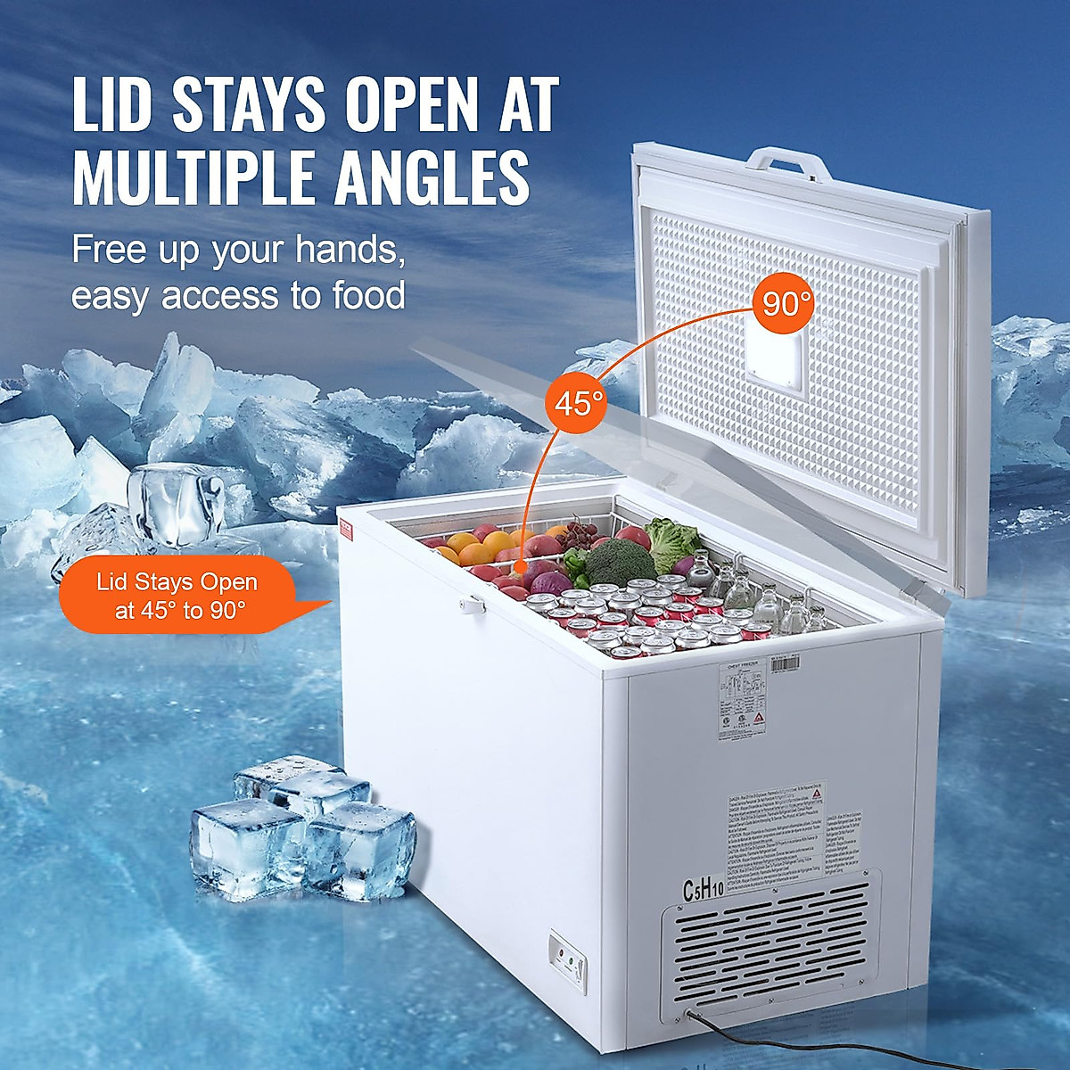 VEVOR Chest Freezer, 12.8 Cu.ft / 345 L Large Deep Freezer & 4 Removable Baskets, Freestanding Top Open Door Commercial Chest Freezers with Locking Lid, 7-Level Adjustable Temp, LED Lighting, 6 Wheels