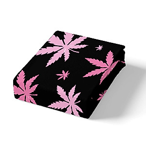 Feelyou Marijuana Leaves Bedding Set Pink Cannabis Leaves Duvet Cover for Kids Boys Girls Botanical Hemp Comforter Cover Luxury Black Girly Decor Bedspread Cover Room Decor 3Pcs Queen Size,Zipper