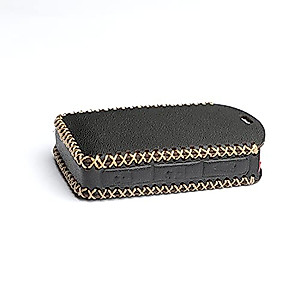 WFMJ Leather for Volvo XC60 XC90 S90 V90 2019 2020 2021 Smart 4 Buttons Key Case Holder Cover Fob Chain (Black)