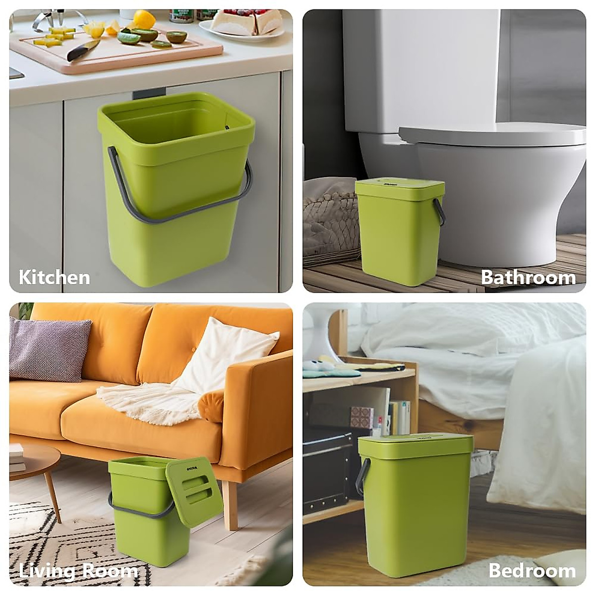 VIGIND Hanging Small Trash Can with Lid Under Sink for Kitchen, 5 L/ 1.3 Gallons Plastic Waste Basket,Food Waste Bin,Kitchen Compost Bin for Counter Top,Bathroom/Office (Green)