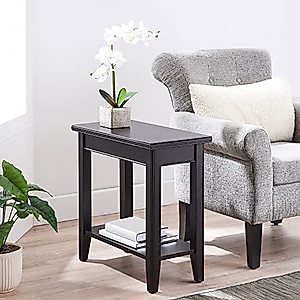 Leick Home Laurent 12 in. Narrow End Side Table, Solid Wood with Shelf, Black, 10505-BK