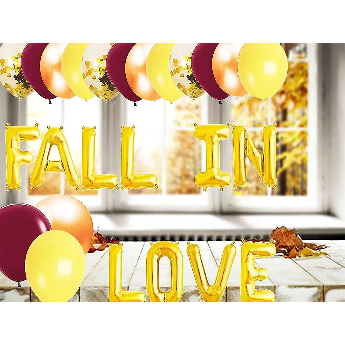 Fall Bridal Shower Decorations/Fall Wedding/Engagement Fall Bachelorette Party Decorations Burgundy Orange/Thanksgiving/Fall In Love Balloons Burgundy Orange Yellow Balloons Burgundy